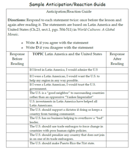 Anticipation Guide - Social Studies Success