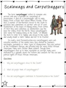 Reconstruction Scalawags and Carpetbaggers Activity - Social Studies ...